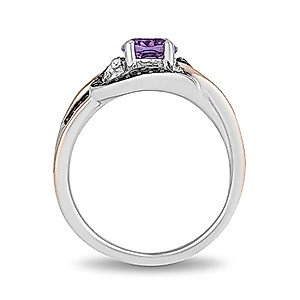 Jewelili Enchanted Disney Fine Jewelry Sterling Silver with Rose Gold Plating, Black Rhodium 1/5 Cttw Diamond and Amethyst Ursula Ring, Size 9