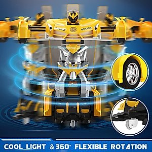 FDJ Remote Control Car - 2 in 1 Transform Car Robot, One Button Deformation to Robot with Flashing Lights, 1:18 Scale Transforming Car, 360 Degree Rotating Drifting Toys for 5+ Year Old Boys