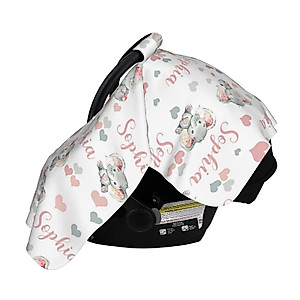 Personalized Cute Elephant Pink Baby Car Seat Canopy for Babies with Name, Custom Car Seat Covers for Girls, Peekaboo Opening Minky Nursing Breastfeeding Cover Infant Car Seat Canopies for Newborn