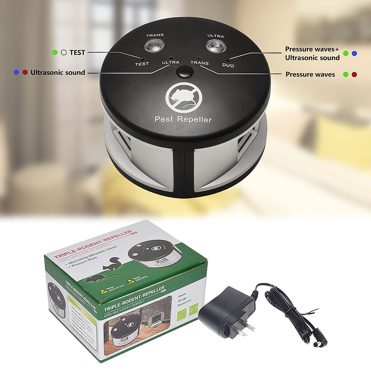 Wizpesty Mouse Repellent Plug-in Indoor 4-in-1 Rodent Indoor Ultrasonic, Pest Control Rat Deterrent Living Home Farm Type