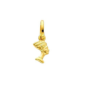 The World Jewelry Center 14k REAL Yellow Gold Queen Nefertiti Pendant with 0.9mm Cable Chain Necklace - 20"