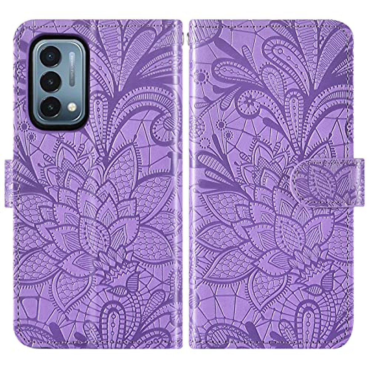 Asuwish Phone Case for OnePlus Nord N200 5G with Screen Protector and Lace Wallet Cover Flip Card Holder Stand Cell Accessories One Plus N 200 G5 1 Plus 200N 1plus One+ 1+ N2005G 2021 Women Men Purple