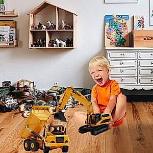 Qcar Construction Dump Truck Excavator Toys, Heavy Duty Alloy Construction Vehicles, 1:50 Scale Diecast Site Digger and Dumper Set, Toy Trucks for Kids 8,9,10,11,12 Year Old and up(2Pcs)