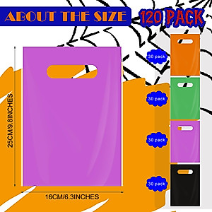 Gilprop 120 Pieces Plastic Halloween Bags Bulk Halloween Bags Black Orange Green and Purple Candy Bags with Handle for Halloween Party Supplies Decoration(Halloween)