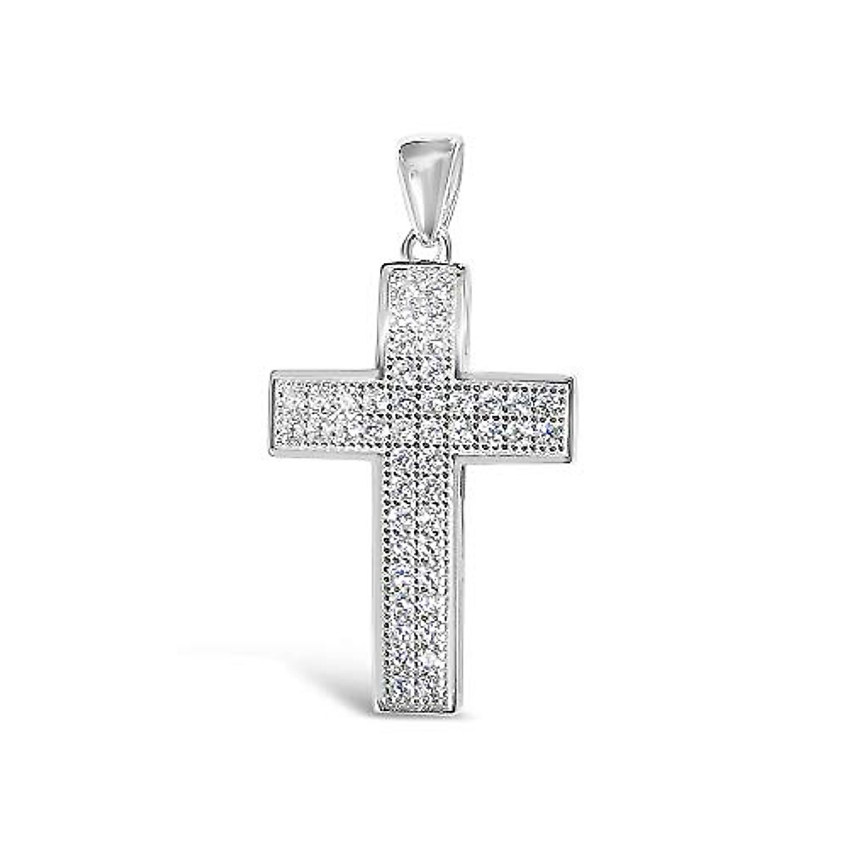 LaTisoro 925 Solid Sterling Silver Small Cubic Zirconia Paved Cross Pendant, Charm for Bracelet Necklace