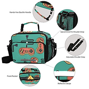 KOCOART Joystick Gamepad Lunch Bag for Women Men Retro Insulated Cooler Tote Bag with Adjustable Shoulder Strap Large Capacity Reusable Leakproof Picnic Lunch Box Outdoor for Adult Office