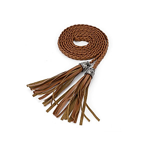 uxcell Women Tassels Braided PU Waist Belt Brown Brown One Size