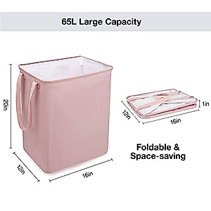 2 Pack Laundry Basket, NOBLE DUCK 65L Collapsible Foldable Laundry Hamper with Handles for Dirty Clothes, Toys Organizer, Pink Laudry Basket for Baby Girls