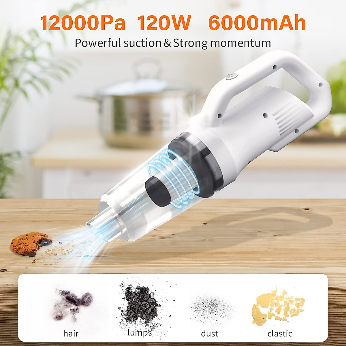 SUITU Handheld Vacuum Cordless 12000PA Powerful Suction Car Vacuum with LED Light, High Power Hand Vacuum Cleaner Cordless Rechargeable Wet Dry Hand Held Vacuuming for Pet Hair/Sofa/Stairs/Car