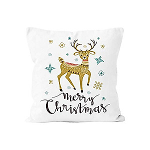 Scceatti Christmas Throw Pillow Covers 4 Pack 18x18 in Cotton Farmhouse Pillow Cover with Zipper Deer Reindeer Aesthetic Theme Fashion Pillow Cases Protector for Couch Bed Living Room Decor Gifts