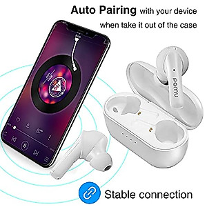 Padmate Bluetooth Headphones True Wireless Earbuds with 4 Mics CVC8.0 Noise Cancelling Earphones with Charging Case in-Ear Headset Touch Control Sport TWS 30H Playback Waterproof IPX6 Pamu T6C White