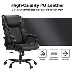 JHK Home Office Chair Ergonomic Executive Desk with 360°Swivel Wheels, PU Leather Computer with Lumbar Support, Height Adjustable with Armrest, Black