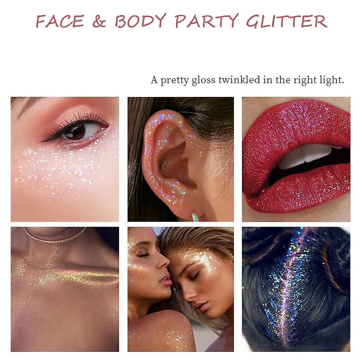 Holographic Body Glitter Gel for Body Face Hair Lip Makeup, Sparkling Glitter Long-Lasting Waterproof Liquid Sequins for Women Girls Perfect for Music Festival Halloween Concerts Art Party(02)
