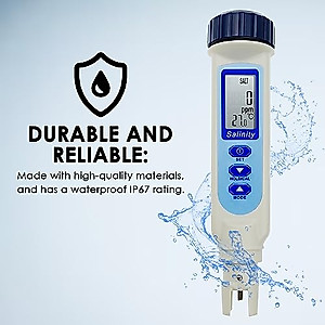 2 in 1 Salt Tester Digital Salinity Meter with ATC Salinity and Temperature Meter Waterproof IP67 Pen Type Salinometer ppt Aquariums, and Koi Fish Pond for Saltwater Seawater,Hydroponics,Water,Pool