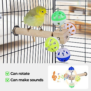 Bird Stand Perch Toy with Rotating Balls, Bird Toys for Parakeets, 7in Natural Pine Parrot Stand, Fun Toy for Birds Parrots Cockatiels Budgies Budgerigars Parrotlets Lovebirds (1 Pcs)