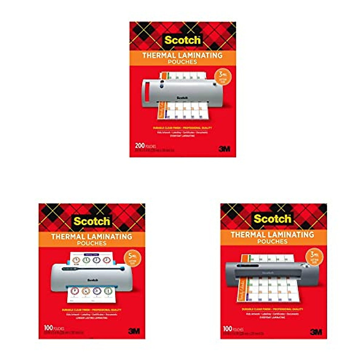 Scotch Thermal Laminating Pouches, 200- Count, 8.9 x 11.4'' & Thermal Laminating Pouches, 100-Pack, Clear & Thermal Laminating Pouches, 100 Count-Pack
