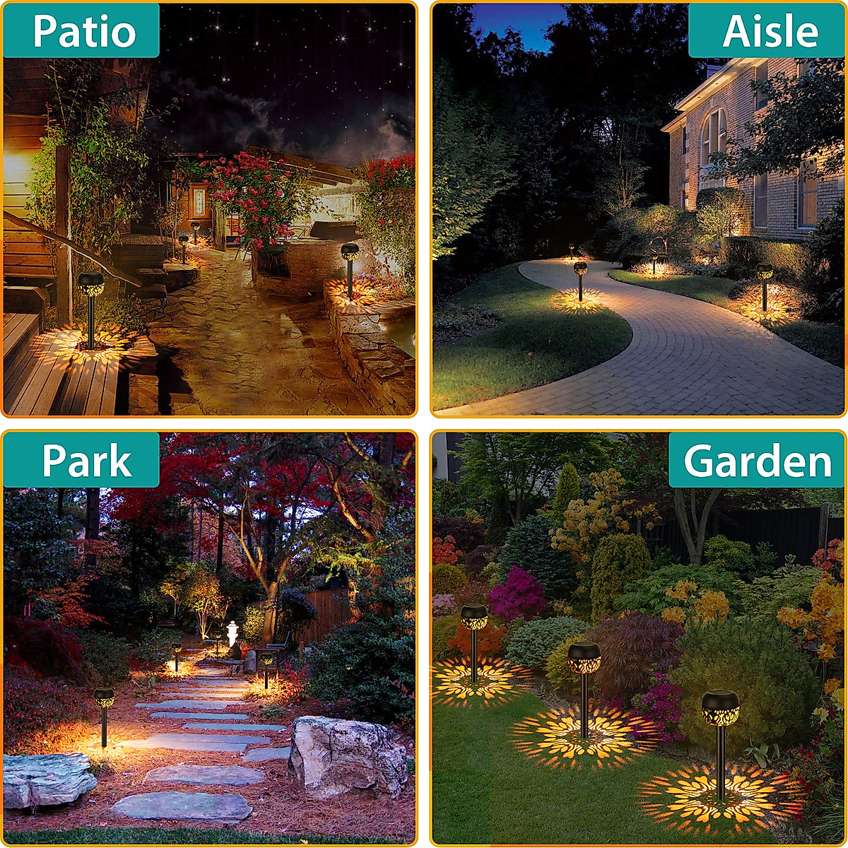 OOWOLF Solar Pathway Lights Outdoor IP65 Waterproof Solar Powered Garden Lights, Long Last Auto On/Off Pathway Decor LED Landscape Lighting for Path Walkway Patio Yard Lawn (4 Pack, Warm-Red Light)