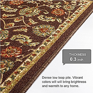 Well Woven Non-Slip Rubber Back 18" x 31" Doormat Rug Timeless Oriental Brown Traditional Classic Sarouk Thin Pile Machine Washable Indoor Outdoor Kitchen Hallway Entry