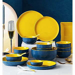 8 Inches Yellow&Blue Series Ceramic Dinner Plates-Set of 2 Kitchenware
