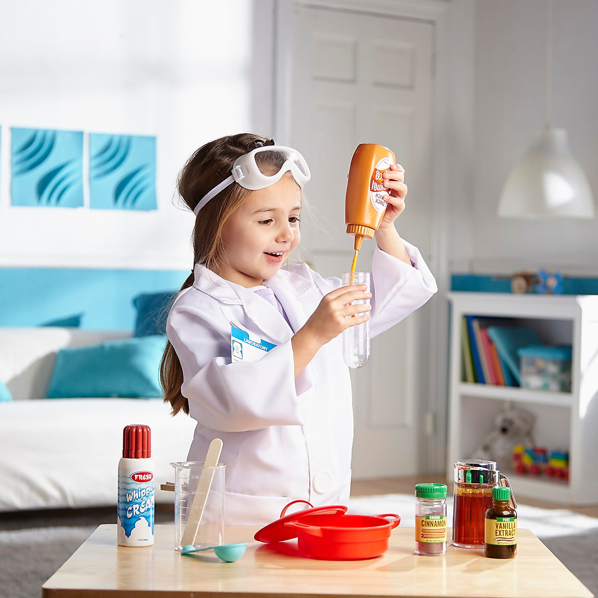 Melissa & Doug Scientist Role Play Costume Set (X pcs) - Lab Coat, Goggles, 6 Experiments