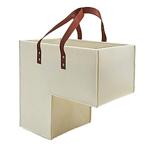 Stair Basket Leather Handles 16' ' Staircase Baskets Carpeted Wooden Stairs Made of 4mm Premium Felt Stair Organizer Laundry Basket Basket Stairs Foldable Staircase Basket, Beige (SBK01-HF-16)