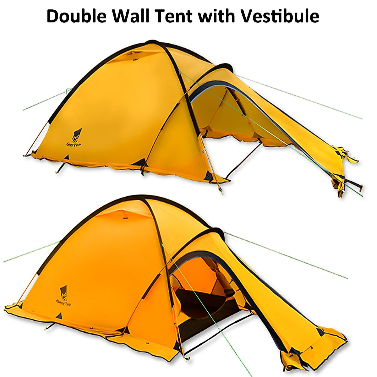 GEERTOP Portable 2 Person 4 Season Camp Tent Waterproof Backpacking Tent Double Layer All Weather for Camping Hiking Travel Climbing Mountaineering - Easy Set Up
