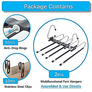 Magic Pants Hangers Space Saving - 2 Pack for Closet Multiple Layers Multifunctional Uses Rack Organizer for Trousers Scarves Slack (2 Pack with 10 Metal Clips)