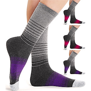FITRELL 4 Pack Women's Merino Wool Hiking Socks Wicking Cushioned Warm Thermal Walking Boot Crew Socks, Christmas Gifts, Purple+Pink, Medium, for Shoe Size 8.5-11