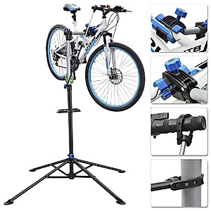 Yaheetech Bike Repair Stand Bicycle Workshop Stand Foldable Bike Maintenance Rack w/ Tool Tray Height Adjustble Bicycle Repair Stand for Road & Mountain Bikes