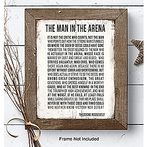 Teddy Roosevelt Man in the Arena Inspirational Quote Wall Art Print - Rustic 8x10 Sign Poster Photo - Home, Dorm, Office Decor - Motivational Gift for Entrepreneur, Graduation, Student - Unframed