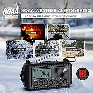 Emergency Radio, 5000mAh Solar Hand Crank Portable AM/FM/NOAA Radio with Solar Charging & Battery Operated, USB Charger, Emergency Supplies Survival Gear with LED Flashlight for Outdoor Camping Black