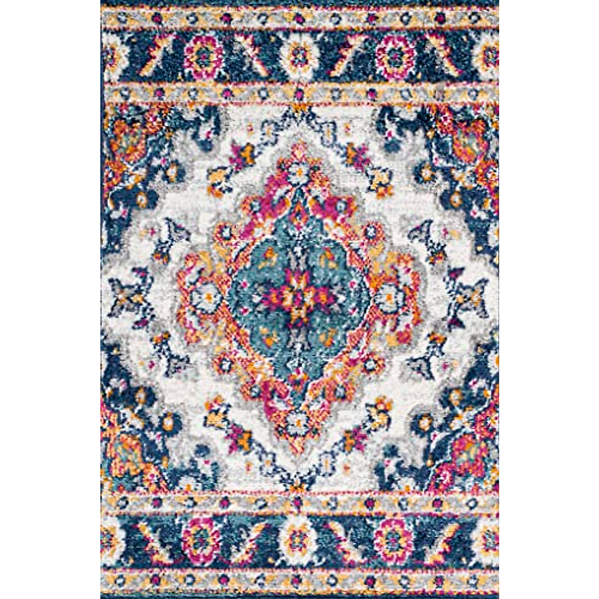 JONATHAN Y BMF106A-23 Bohemian Flair Boho Vintage Medallion Indoor Area -Rug, Medallion Floral, Easy -Cleaning, Bedroom, Dining Room, Kitchen, Living Room, Non Shedding, Blue/Multi, 2 X 3