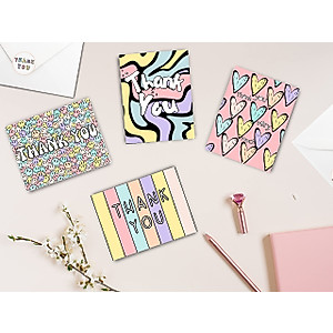 20 Pcs Cute Thank You Cards With Envelopes For Kids, Teens And Adults Colorful Tank You Notes Cards Blank Inside For All Occasions, Girls Birthday, Baby Shower, Party, Small Business, Sweet 16, With Stickers and Envelopes, 4.25x5.5
