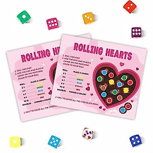 DYIRBIIY 5" x 6" Fall Party Table Game | Rolling Hearts Roll The Dice Game| Easter Hearts Dice Game for Valentine's Day | 10 Play Cards 20 Colored Dices -TZYX-B04