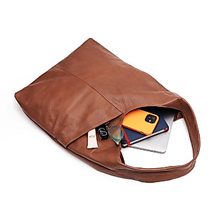 Leather Tote Bag for Women Ladies Purse Travel Shopping Bag Hobo Carry Shoulder Bag Multipurpose Handbag by KPL (Tan)