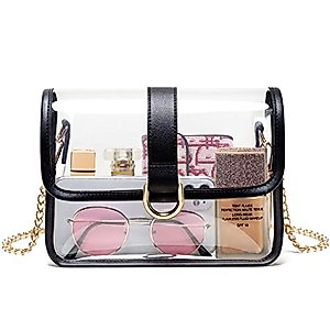 Vorspack Clear Purse - Clear Bag Stadium Approved Clear Crossbody Bag Gift for Women with Adjustable Strap Clear Plastic Bag for Concert Sport Festival - Black