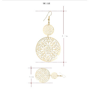 IDB Delicate Filigree Dangle Double Circle Drop Hook Earrings - Approx 3 1/4 inches (3.25" / 8.2 cm) Length x 1 13/16 inches (1.81" / 4.6cm) - (Gold Tone)