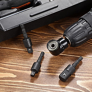 4 Pcs Impact Grade Sockets Adapter Power Drill Sockets Adapter Set with 360 Degree Rotatable Hex Shank Drill Adapters, 105 Degree Angle Screwdriver Drill Bit for Household Workplace Industry (Black)