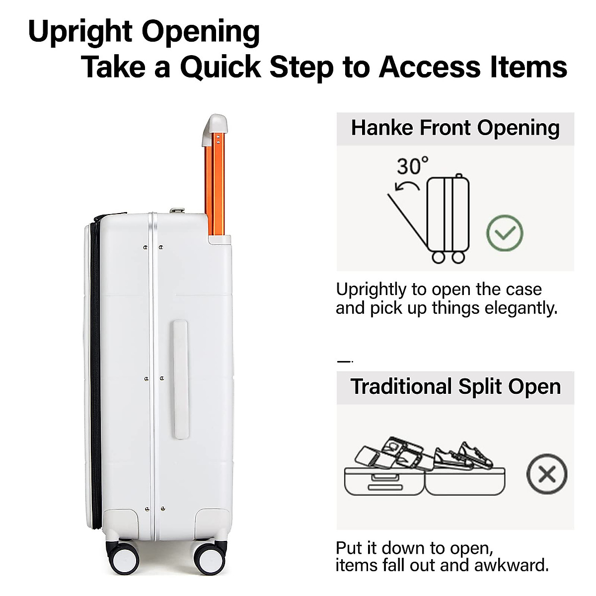 Hanke Luggage Hard Shell Suitcases 24 Inch Checked-Medium Luggage with Spinner Wheels TSA Approved Luggage Travel Luggage Wide Handle for Men Women(Smoke White)