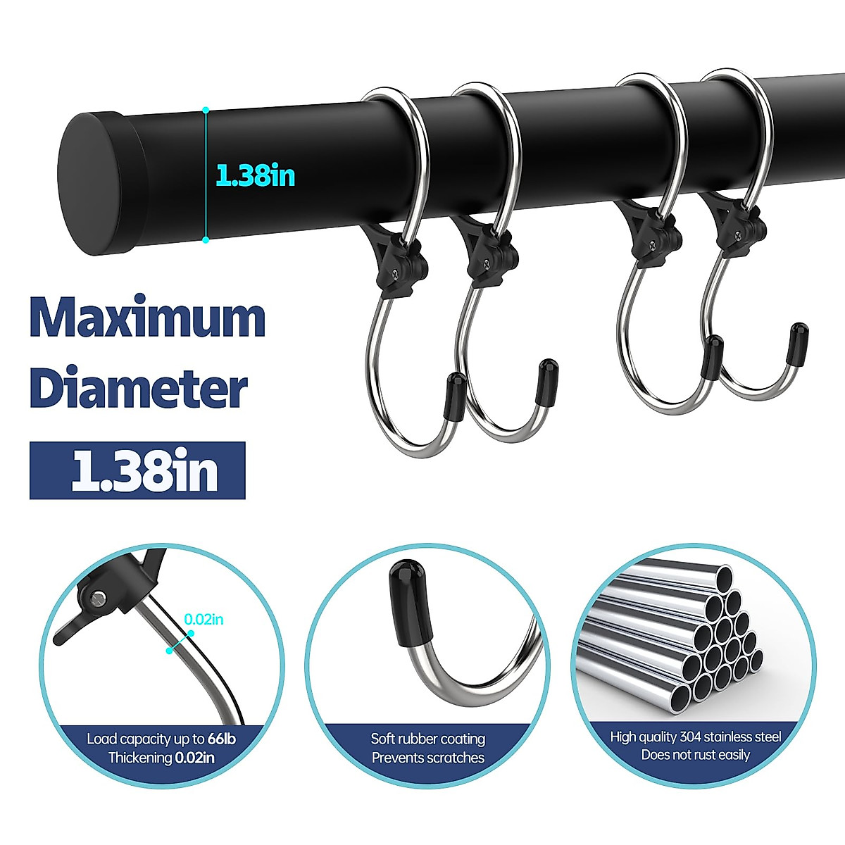 ACMETOP 12 Pack S Hooks for Hanging, S Hooks Stainless Steel with Safety Buckle, Metal Hooks Fitting Diameter up to 1.26 Inch, Heavy Duty for Hanging Pots and Pans, Coffee Cups, Clothes, Plants