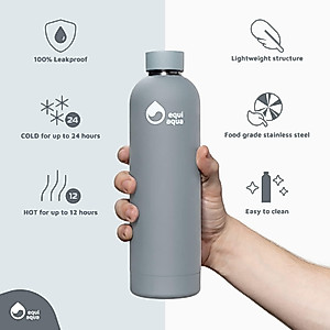 equi aqua Stainless Steel Water Bottles - 25 oz, Double Wall Vaccuum Insulated Water Bottle, Hot and Cold Leak Proof Metal Water Bottles for Sports, Gym, Camping (sleek grey)