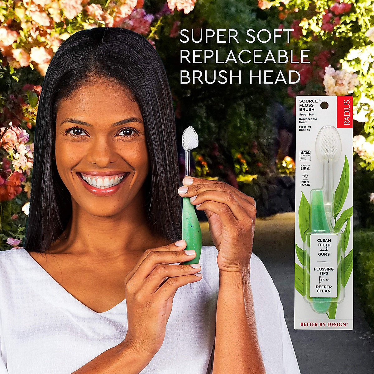 RADIUS Toothbrush Source Floss Brush BPA Free & ADA Accepted Improve Gum Health & Reduce Gum Issues - Super Soft - Assorted Colors - Pack of 6