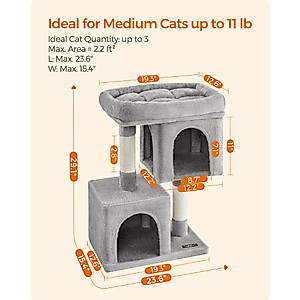Feandrea Cat Tree, 29.1-Inch Cat Tower, M, Cat Condo for Medium Cats up to 11 lb, Large Cat Perch, 2 Cat Caves, Scratching Post, Light Gray UPCT612W01