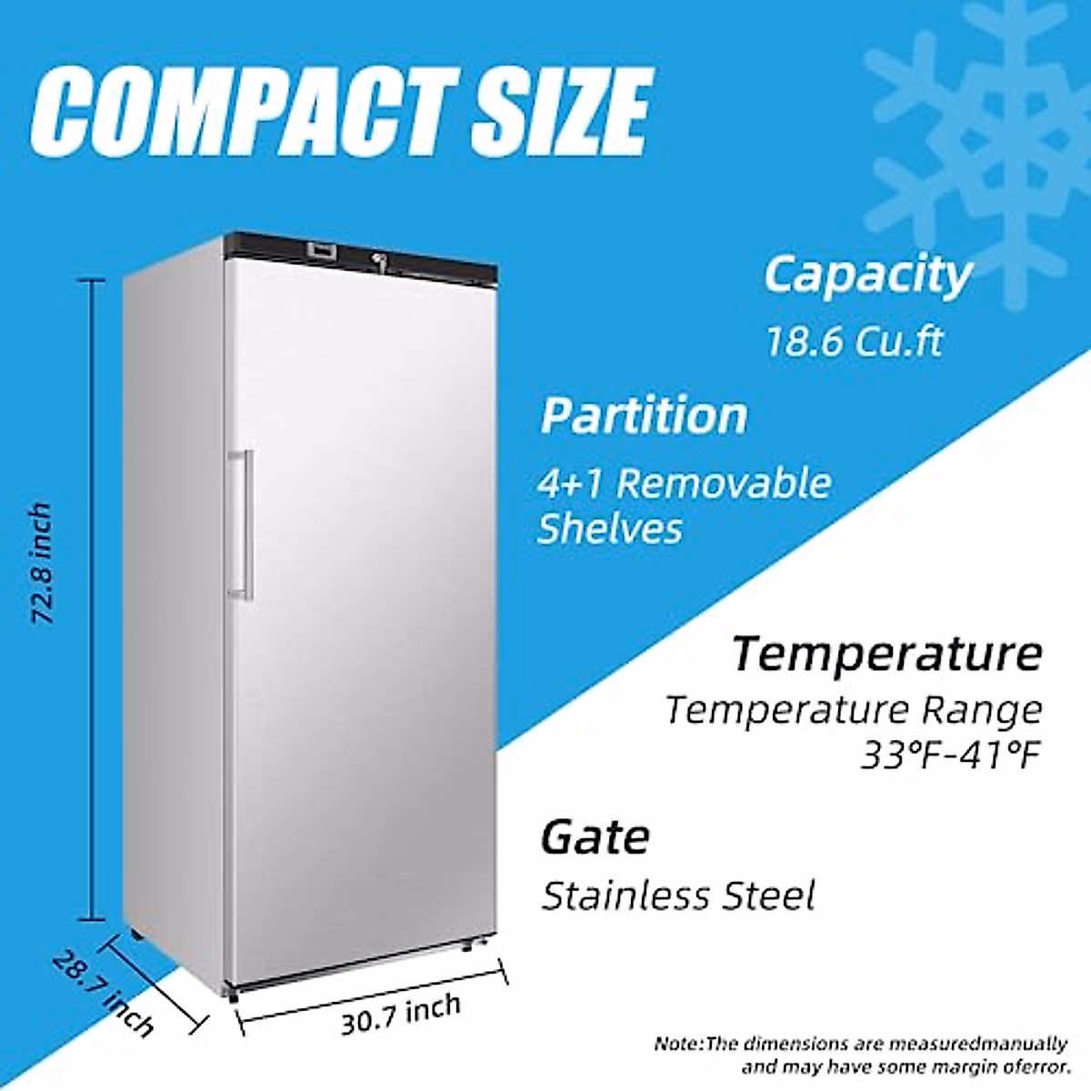 BLUELINETECH 30" Commercial Refrigerator with Single Solid Door, 18.6 cu.ft Stainless Steel Reach-in Refrigerator