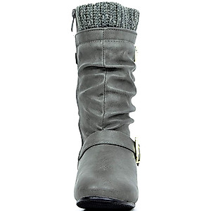 DREAM PAIRS Little Kid KLOUCH Grey Knit Sweater Knee High Winter Boots - 2 M US Little Kid