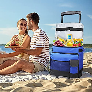 Rolling Cooler with Wheels and Handle - 45 Cans Leakproof Collapsible Soft Rolling Cooler Bag with Removable Liner for Camping, Beach Trip, Outdoor Activities