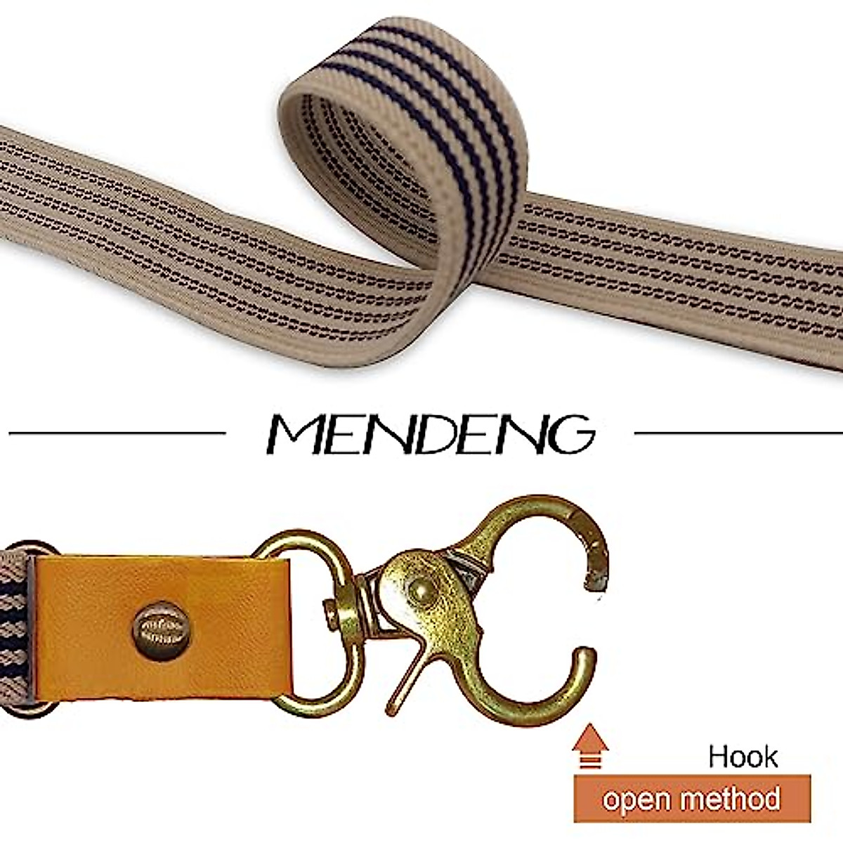 MENDENG Men Beige Stripe Suspenders Bronze Snap Hooks Braces for Wedding Party