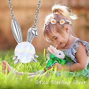 JUSTKIDSTOY Created Opal Bunny Necklace Sterling Silver Cute Rabbit Necklace Opal Bunny Jewelry Gift for Women Daughter Rabbit Lover