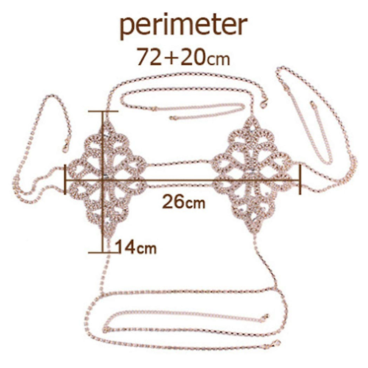 Nicute Rhinestone Body Chain Crystal Bra Bikini Chains Summer Beach Body Jewelry for Women and Girls (Gold)