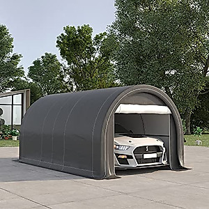Outsunny 16' x 10' Carport, Heavy Duty Portable Garage/Storage Tent with Large Zippered Door, Anti-UV PE Canopy Cover for Car, Truck, Boat, Motorcycle, Bike, Garden Tools, Outdoor Work, Gray
